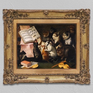 A Glaring of Cats Making Music and Singing, Weird Cat Wall Art, Flemish ...