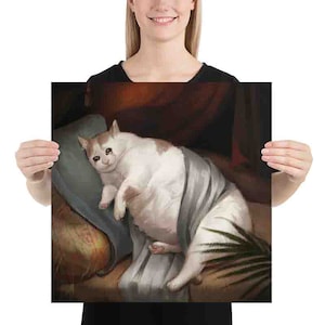 Fat Cat Crying Poster, Funny Chonk Painting Meme Wall Art, Ugly ...