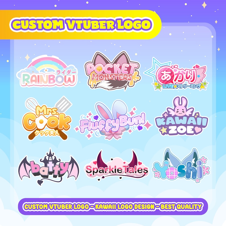 Custom Vtuber Logo Text, Cute Logo, Chibi Logo, Kawaii Logo Text ...