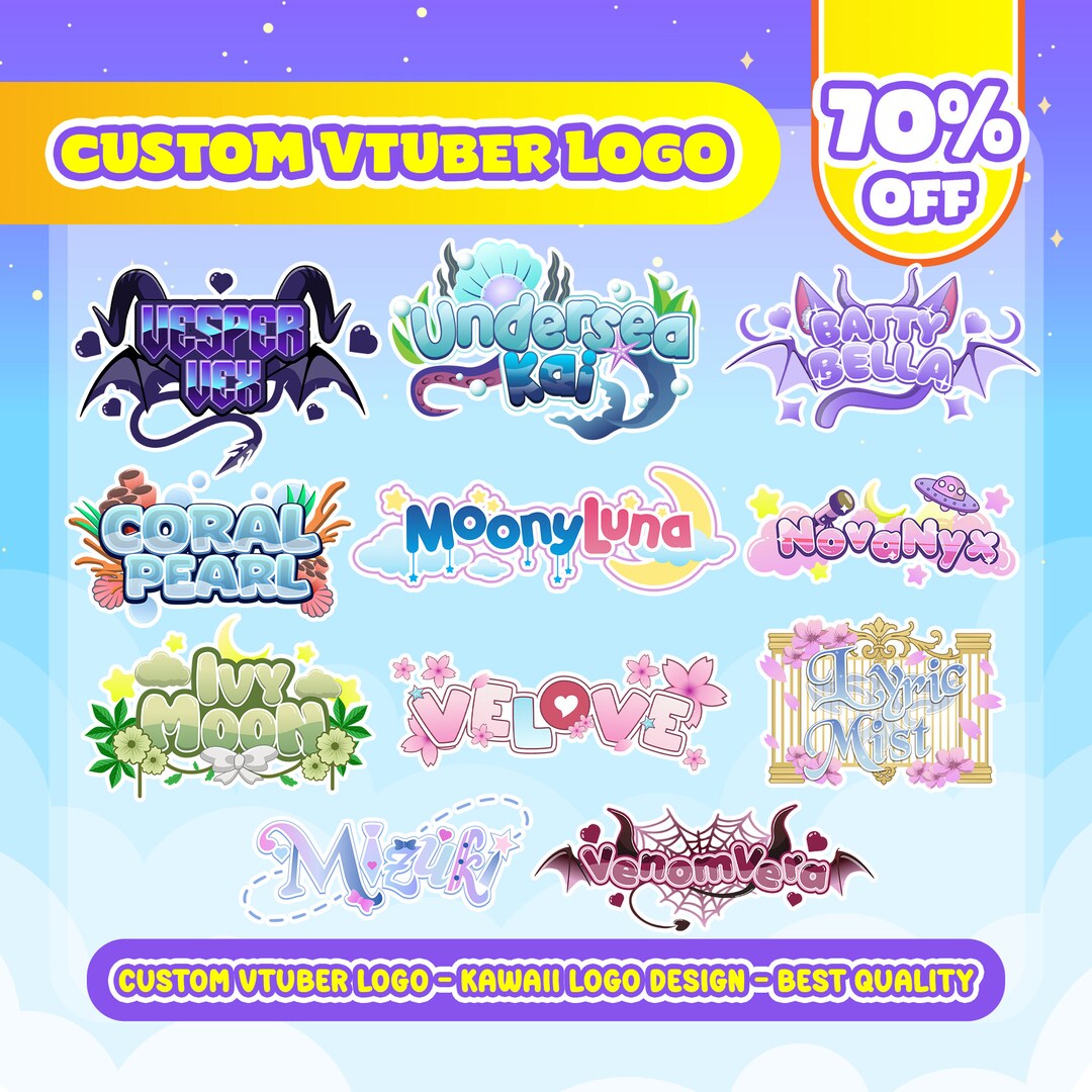 Custom Vtuber Logo Text, Cute Logo, Chibi Logo, Kawaii Logo Text ...