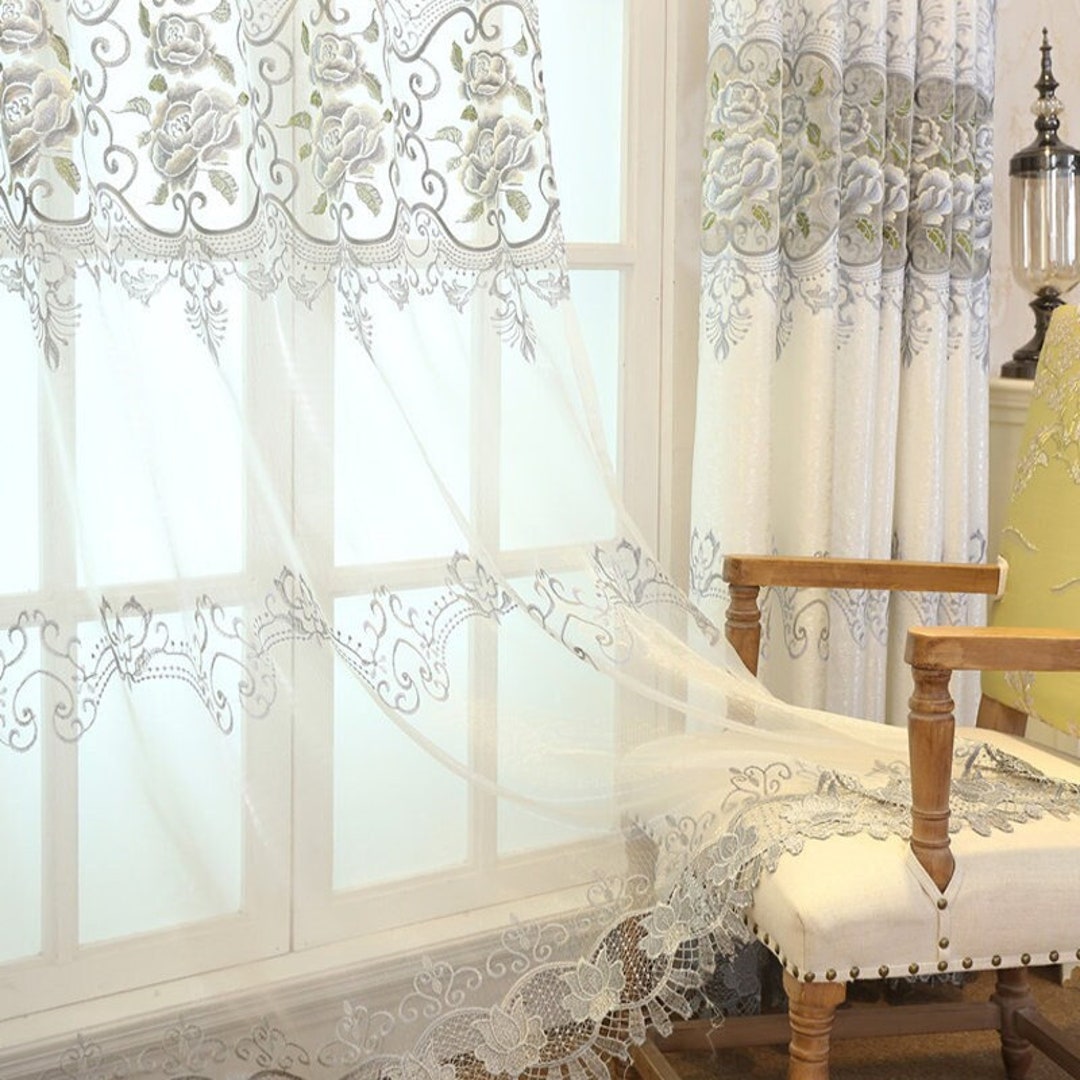 White Floral Mesh Fabric,window Curtain,embroidered Tulle Fabric ...