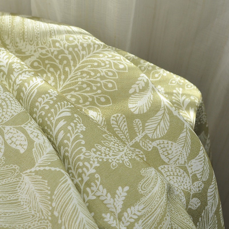 Flower Linen Fabric,designer Fabric,flower Fabric,green Fabric,printed ...