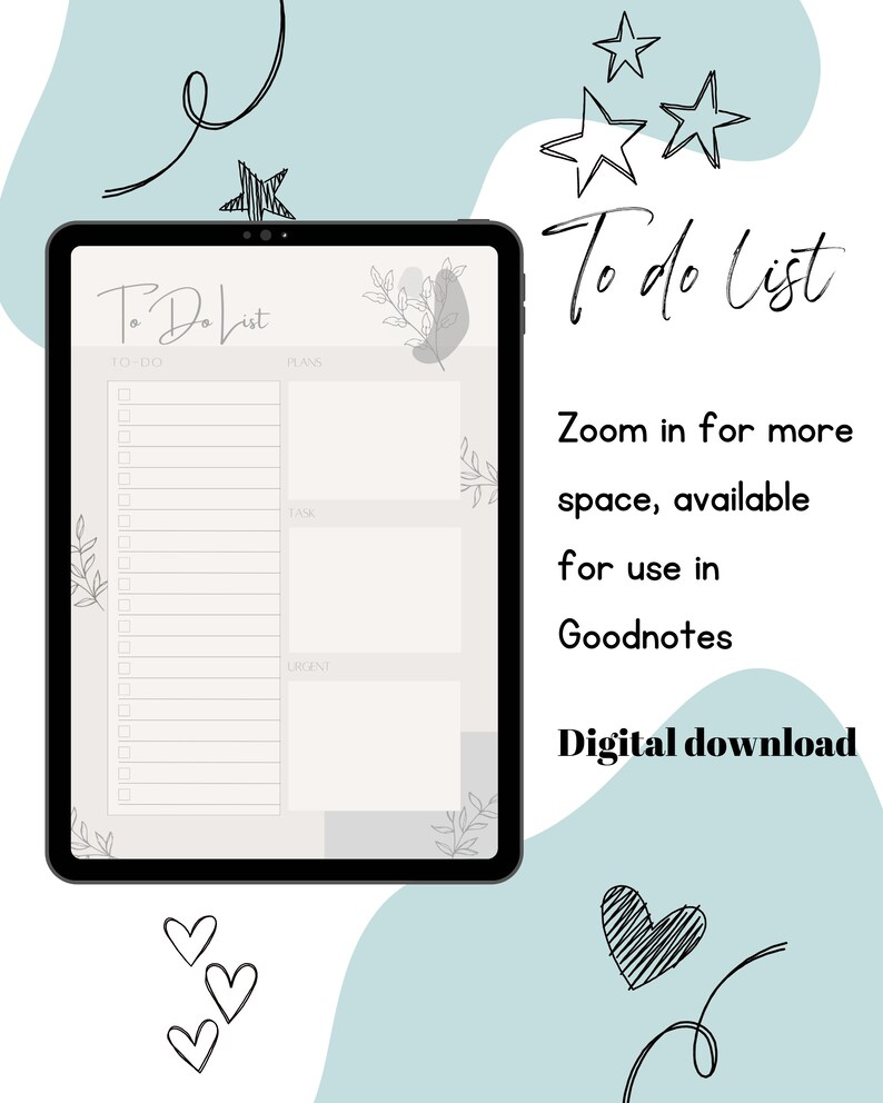 Digital to Do List, Digital to Do List for Goodnotes, iPad Planner List ...