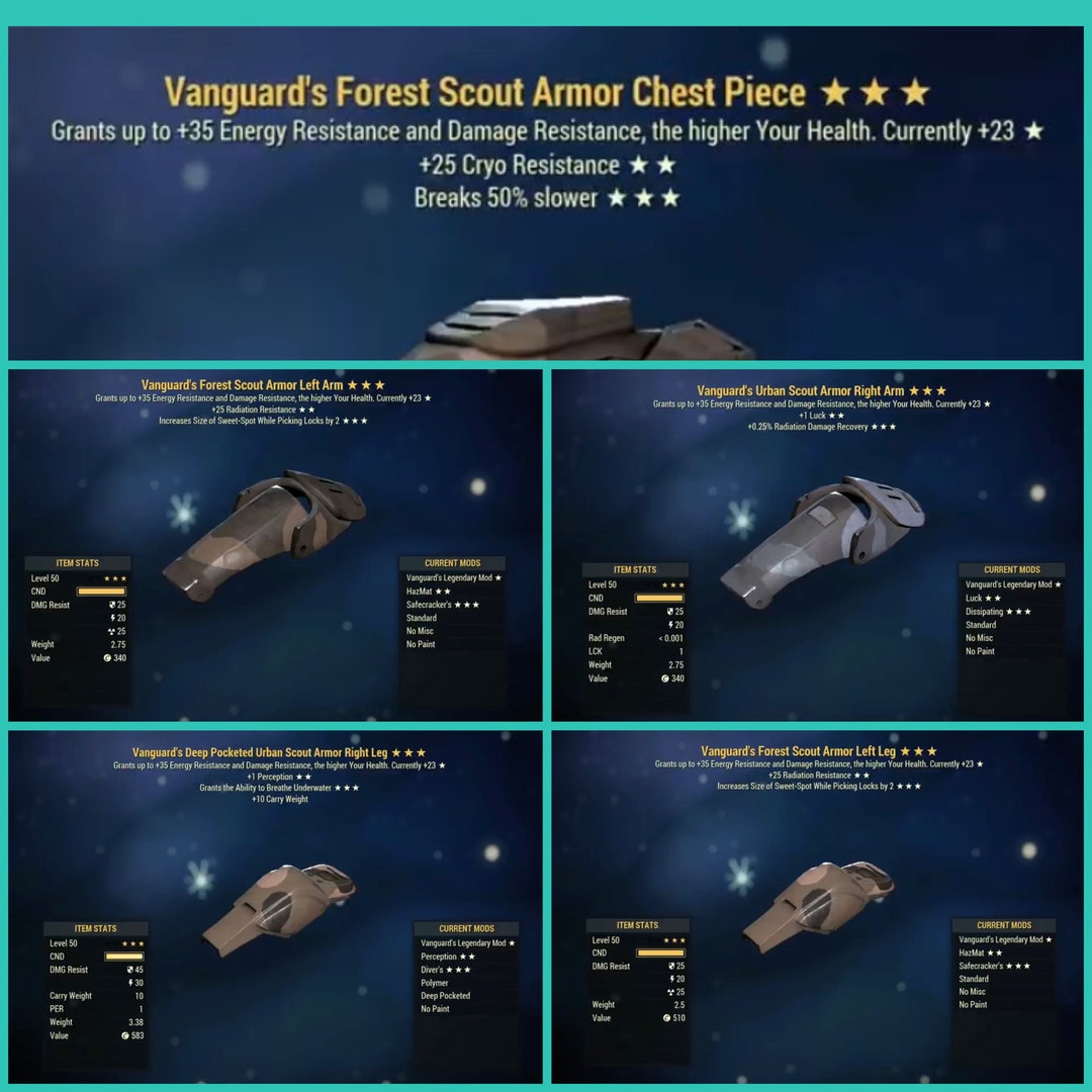 Vanguard Scout Armor Set Fallout 76 L50 Full Set Xbox One and Series S ...