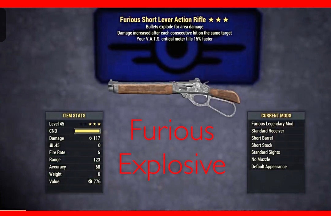 Furious Explosive Lever Action Rifle Fallout 76 VCMF15F L45 - Etsy
