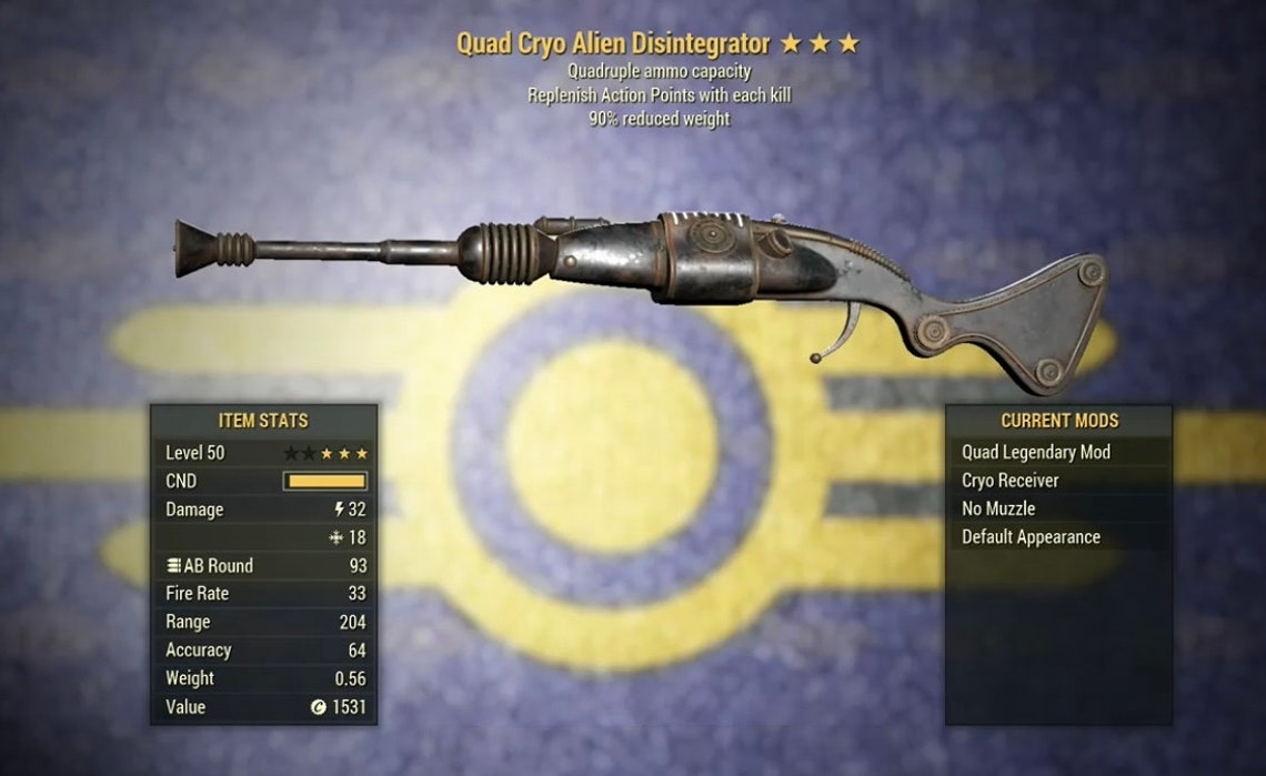 Fallout 76 Quad Cryo Alien Disintegrator L50 90RW Xbox | Etsy