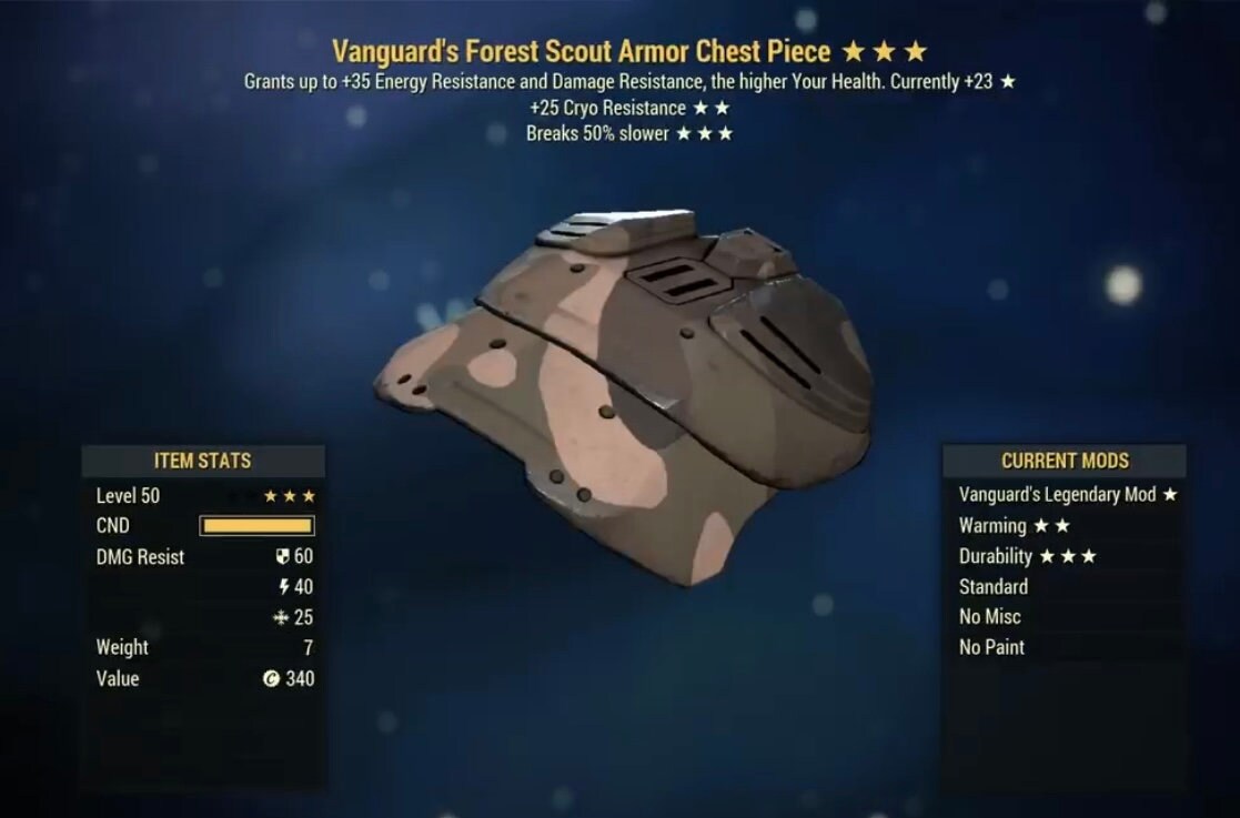 Vanguard Scout Armor Set Fallout 76 L50 Full Set Xbox One and Series S ...