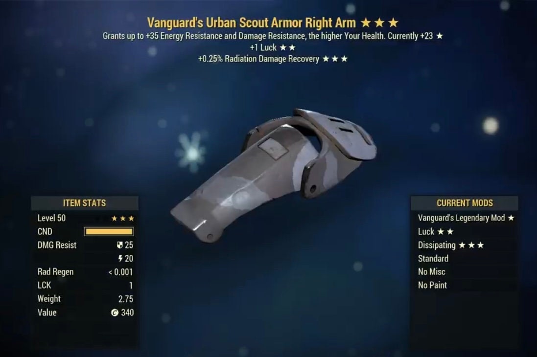 Vanguard Scout Armor Set Fallout 76 L50 Full Set Xbox One and Series S ...