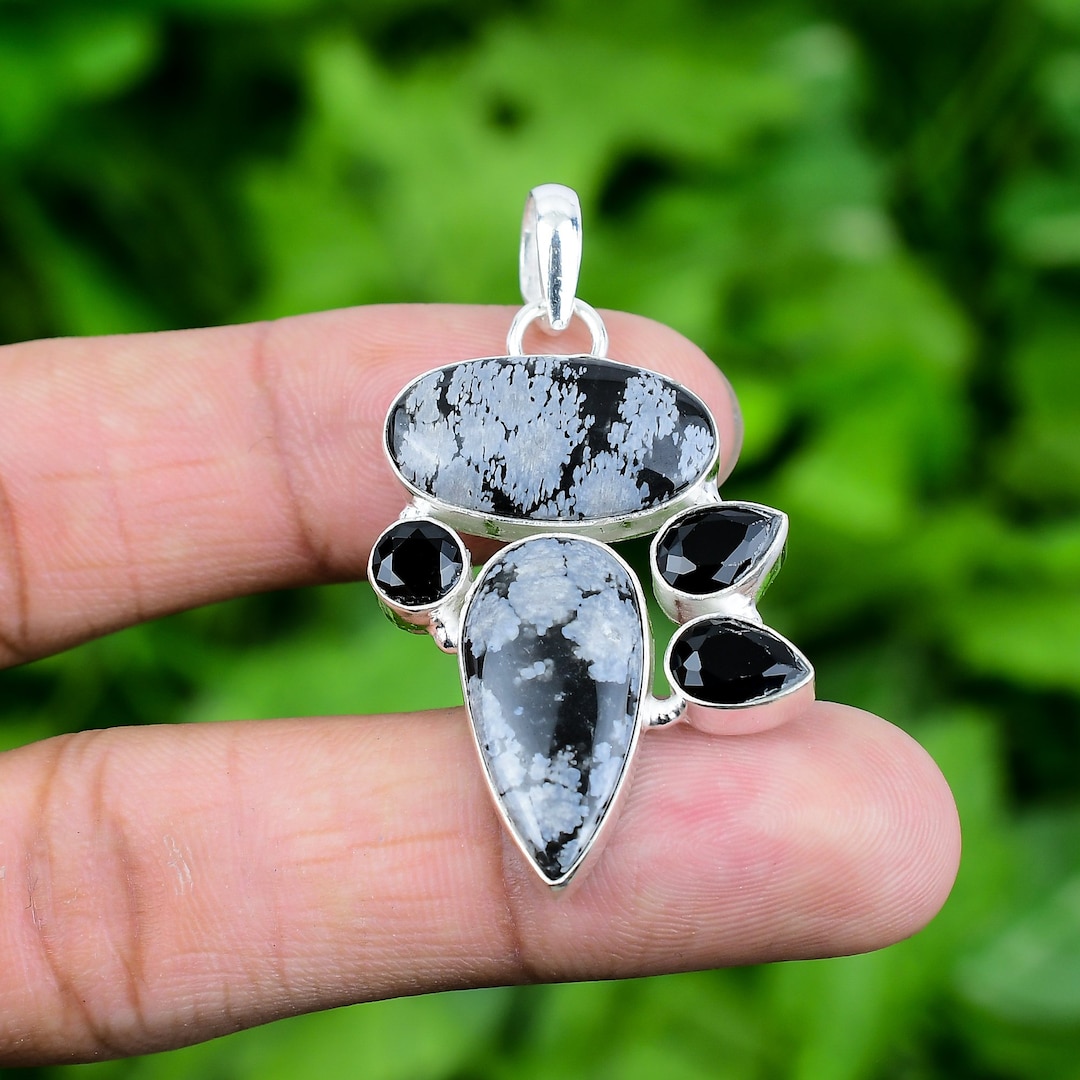 Snowflake Obsidian & Black Onyx 925 Sterling Silver Pendant - Etsy