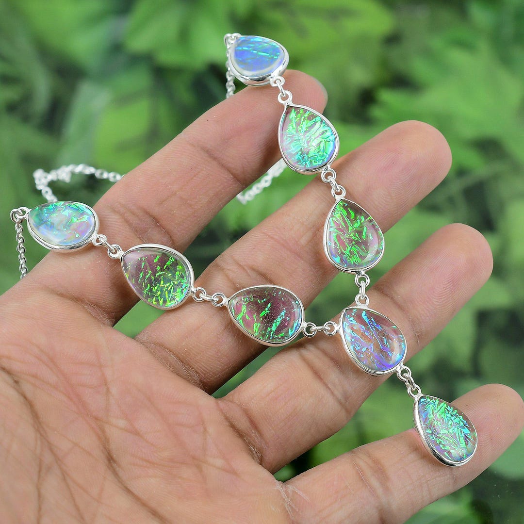 Triplet Fire Sterling Opal Necklace: Handmade 925 Sterling Silver ...