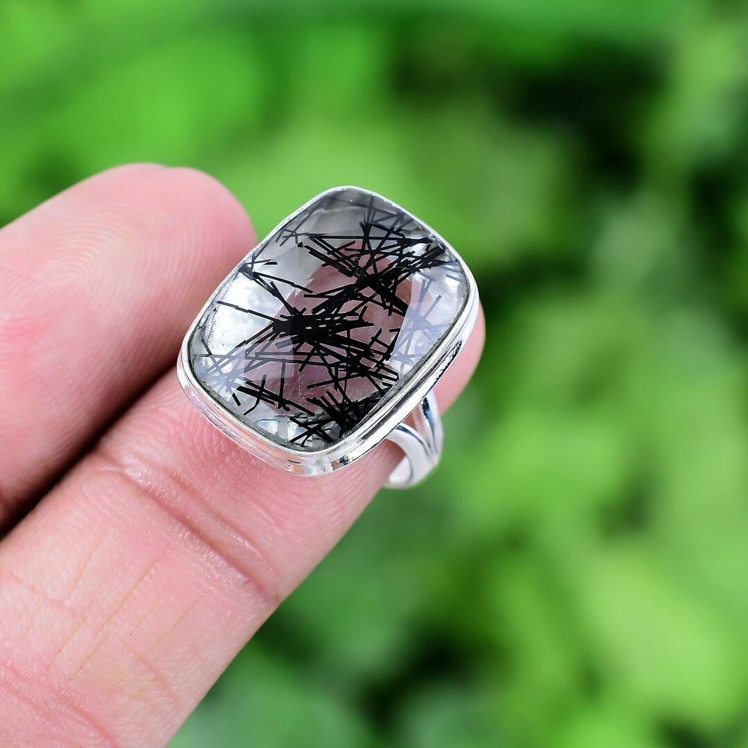 Tourmalated Black Rutile Quartz Ring 925 Sterling Silver Ring Gemstone ...