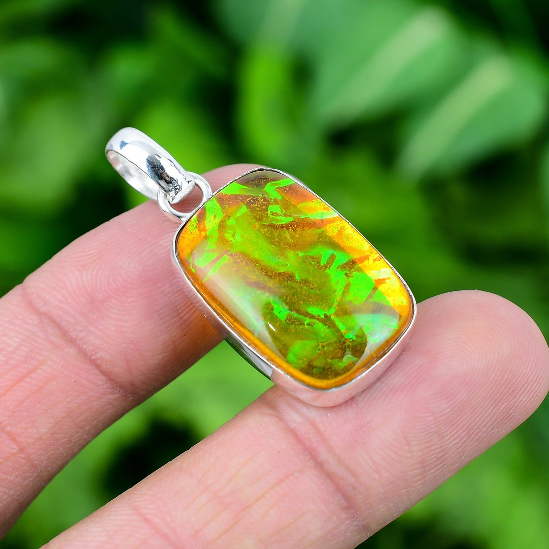Handmade Yellow-green Fire Opal Pendant: 925 Sterling Silver Jewelry - Etsy