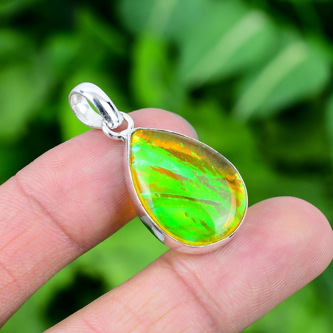 Handmade Yellow-green Fire Opal Pendant: 925 Sterling Silver Jewelry - Etsy
