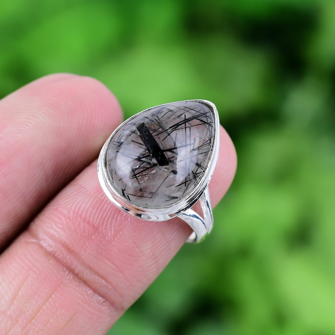 Black Rutile Quartz Ring 925 Sterling Silver Ring Genuine Gemstone ...
