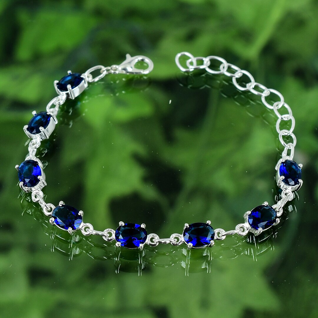 Blue Sapphire Bracelet 925 Sterling Silver Bracelet Blue Sapphire Gemstone Bracelet Handmade ...