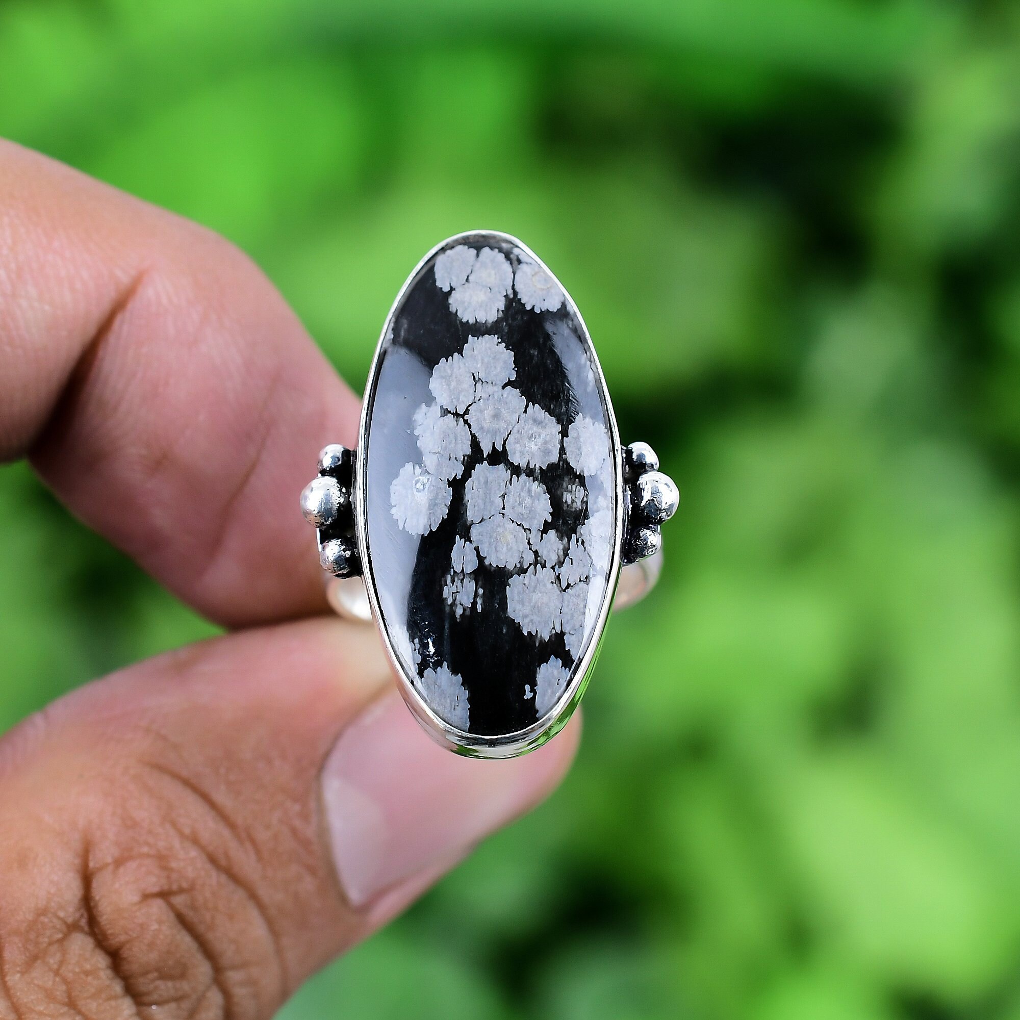 Snowflake Obsidian 925 Sterling Silver Ring, Handmade Bohemian Jewelry ...