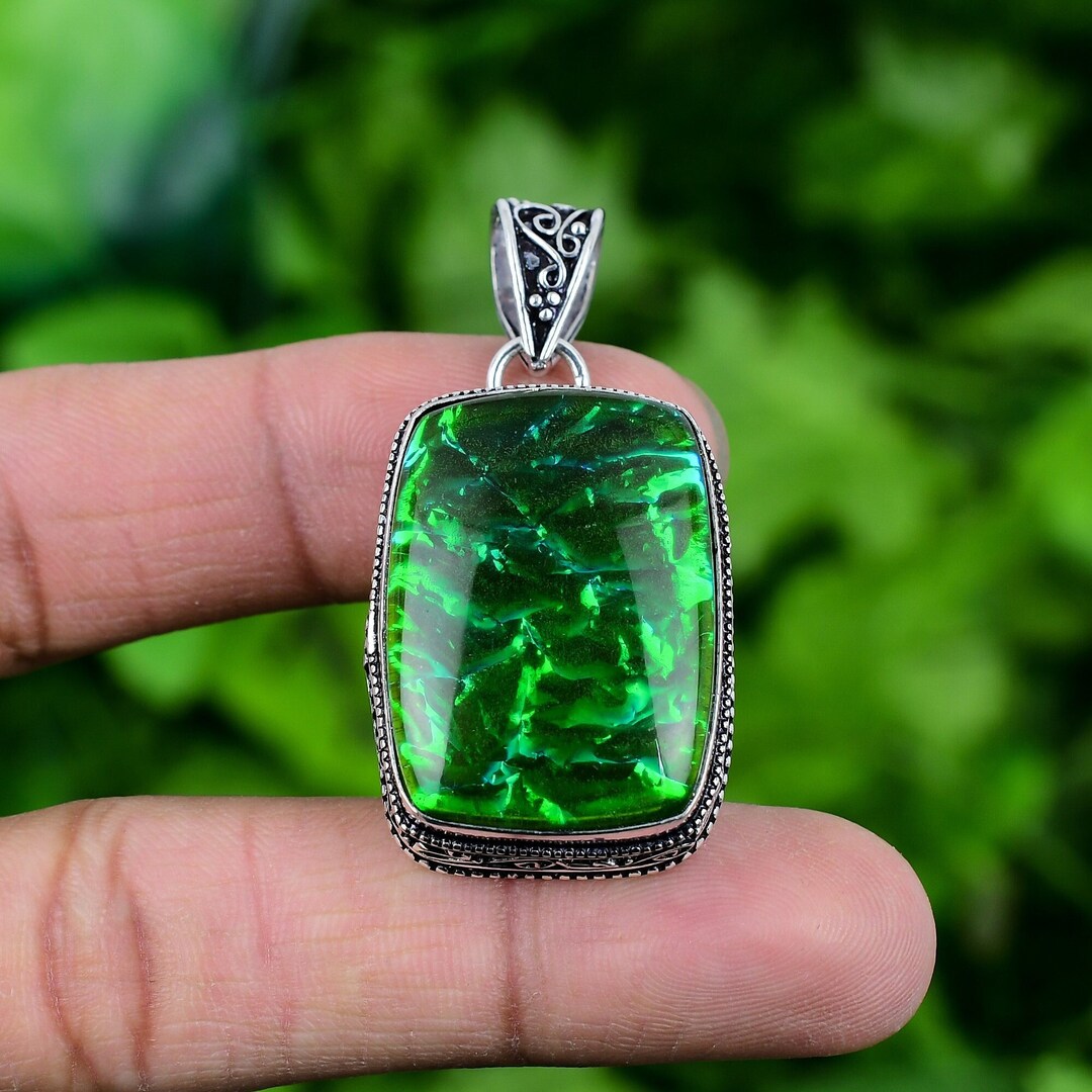 Green Triplet Fire Opal Pendant 925 Sterling Silver Pendant Fire Opal ...