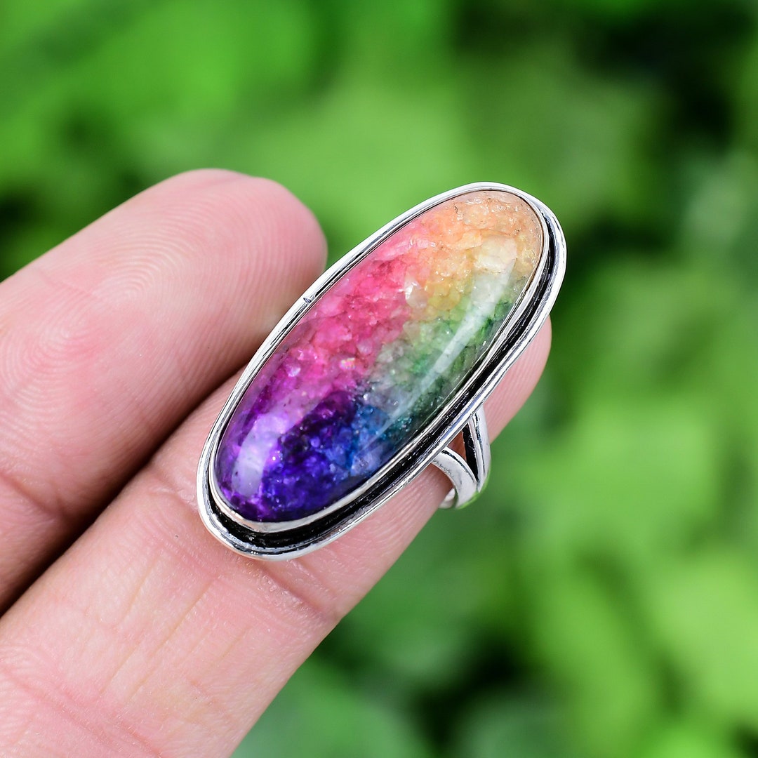 Rainbow Solar Quartz Ring 925 Sterling Silver Ring Genuine Gemstone ...
