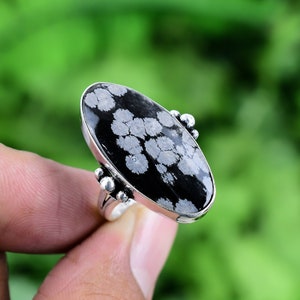 Snowflake Obsidian Ring 925 Sterling Silver Ring Genuine Gemstone Bohemian Ring Handmade Silver ...