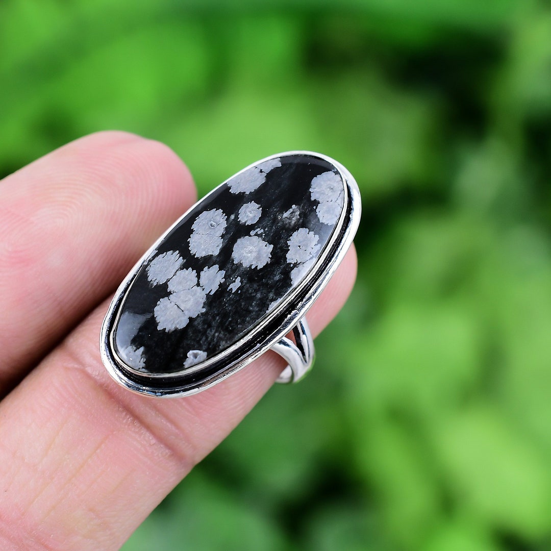 Snowflake Obsidian Ring 925 Sterling Silver Ring Genuine Gemstone ...