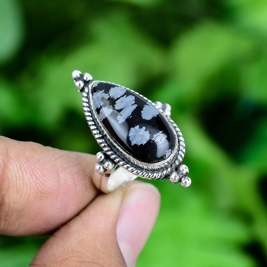 Snowflake Obsidian Ring - Genuine Gemstone in Sterling Silver Handmade ...