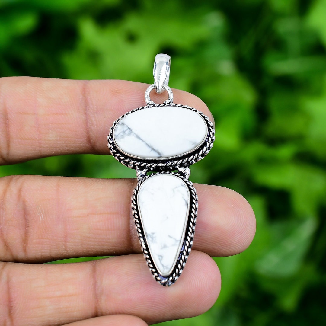 Howlite Pendant 925 Sterling Silver Pendant Howlite Genuine Gemstone ...