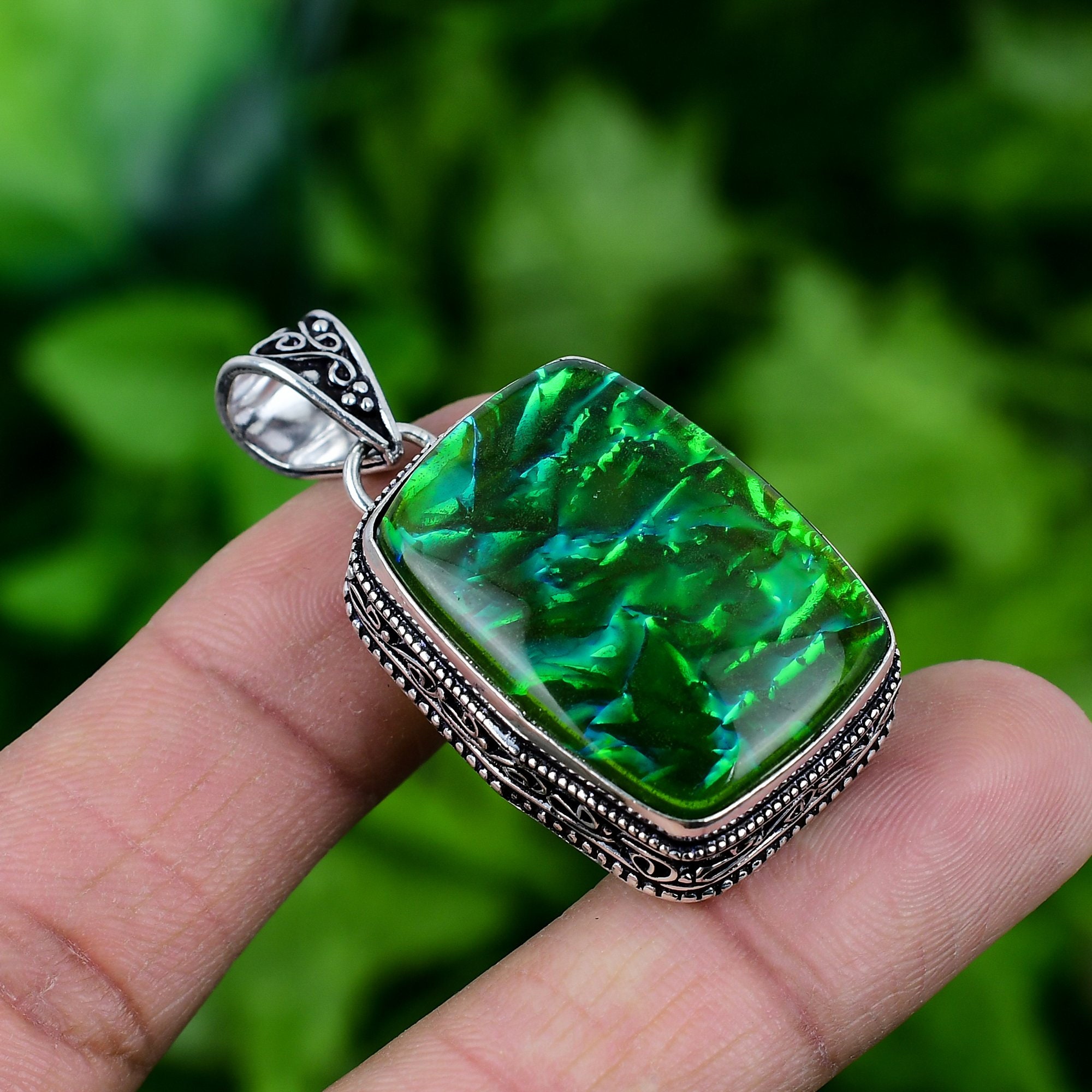 Green Triplet Fire Opal Pendant 925 Sterling Silver Pendant Fire Opal ...