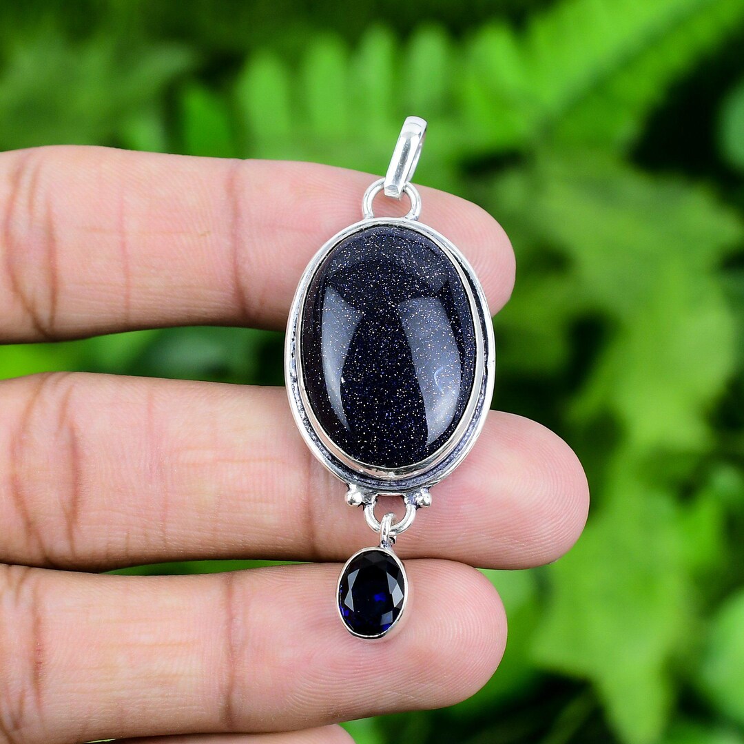 Blue Sunstone Pendant, Sapphire 925 Sterling Silver Pendant Blue ...