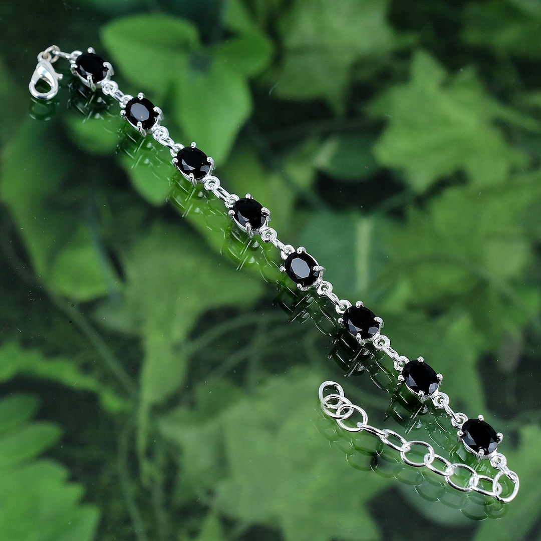 Black Onyx Bracelet 925 Sterling Silver Bracelet Black Onyx Gemstone ...