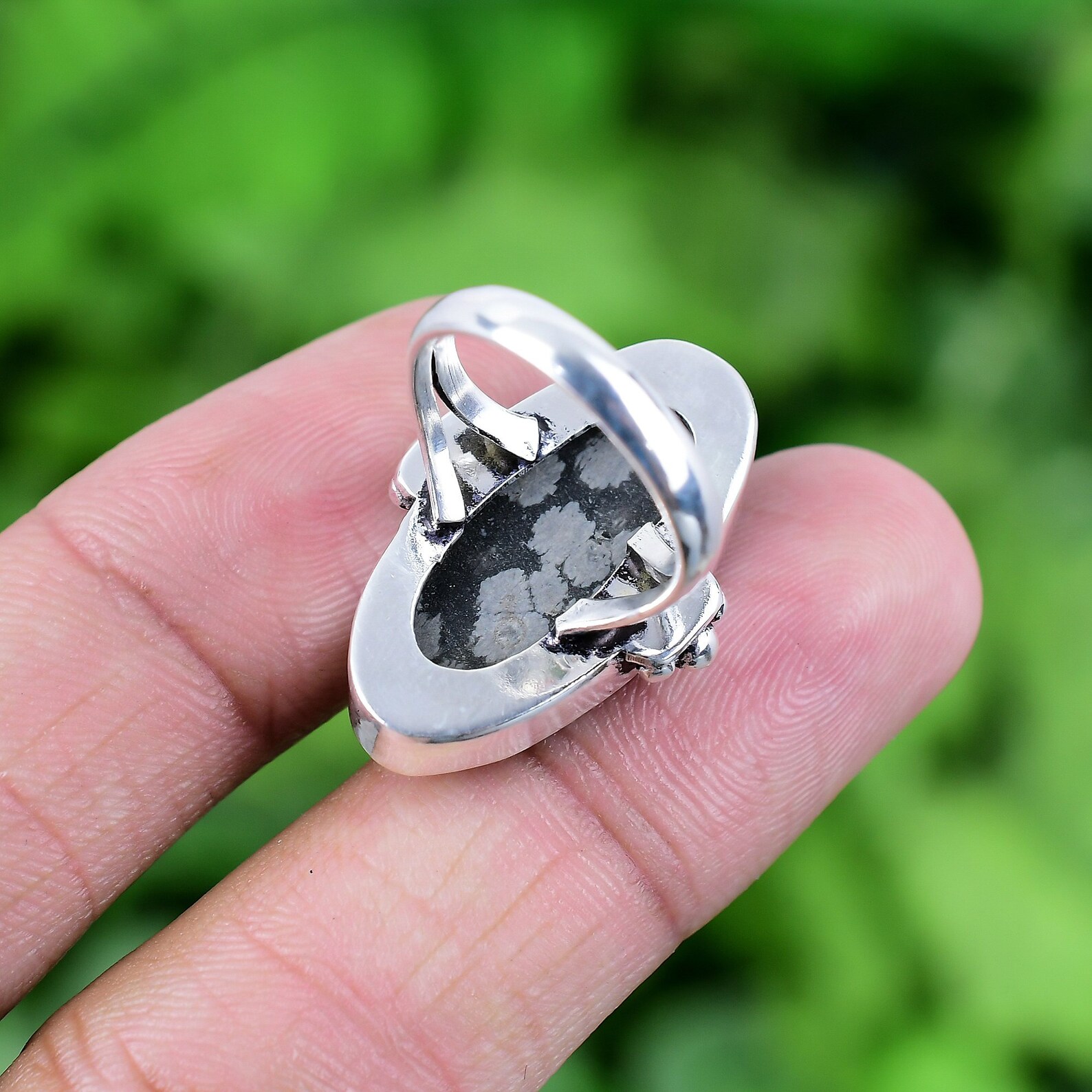 Snowflake Obsidian Ring 925 Sterling Silver Ring Genuine Gemstone Bohemian Ring Handmade Silver ...
