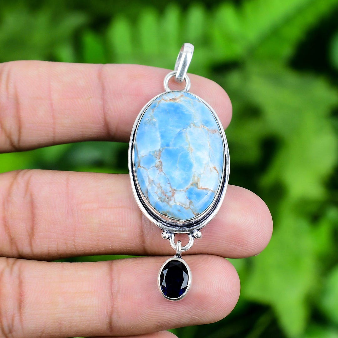 Lightening Hemimorphite Pendant, Sapphire 925 Sterling Silver Pendant ...