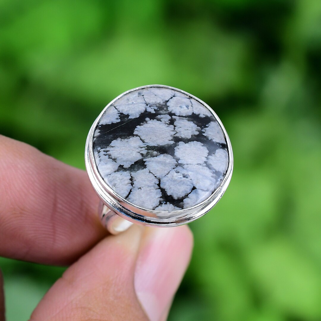 Snowflake Obsidian Ring: Handmade 925 Sterling Silver Bohemian Jewelry ...