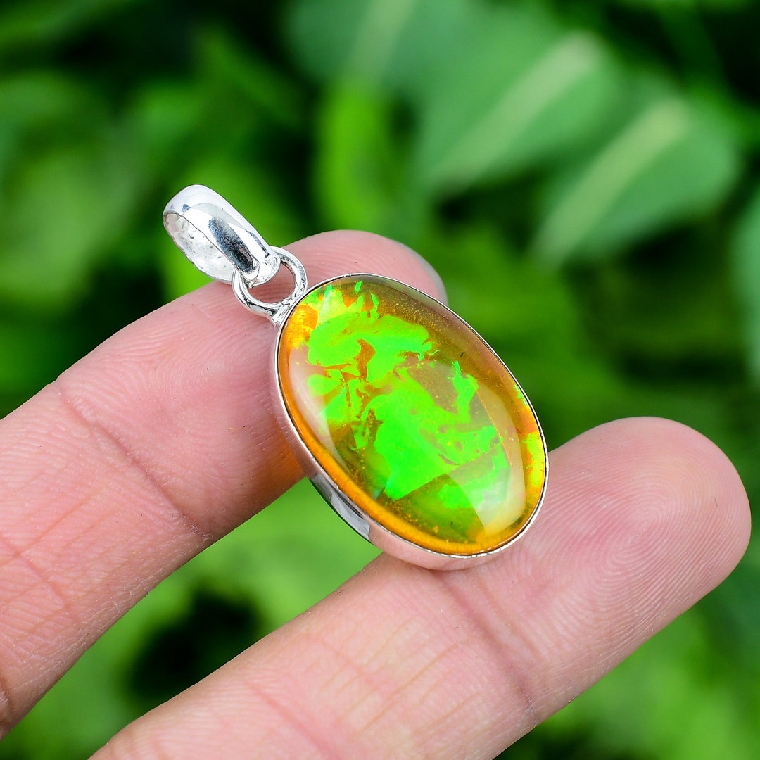 Handmade Yellow-green Fire Opal 925 Sterling Silver Pendant - Etsy