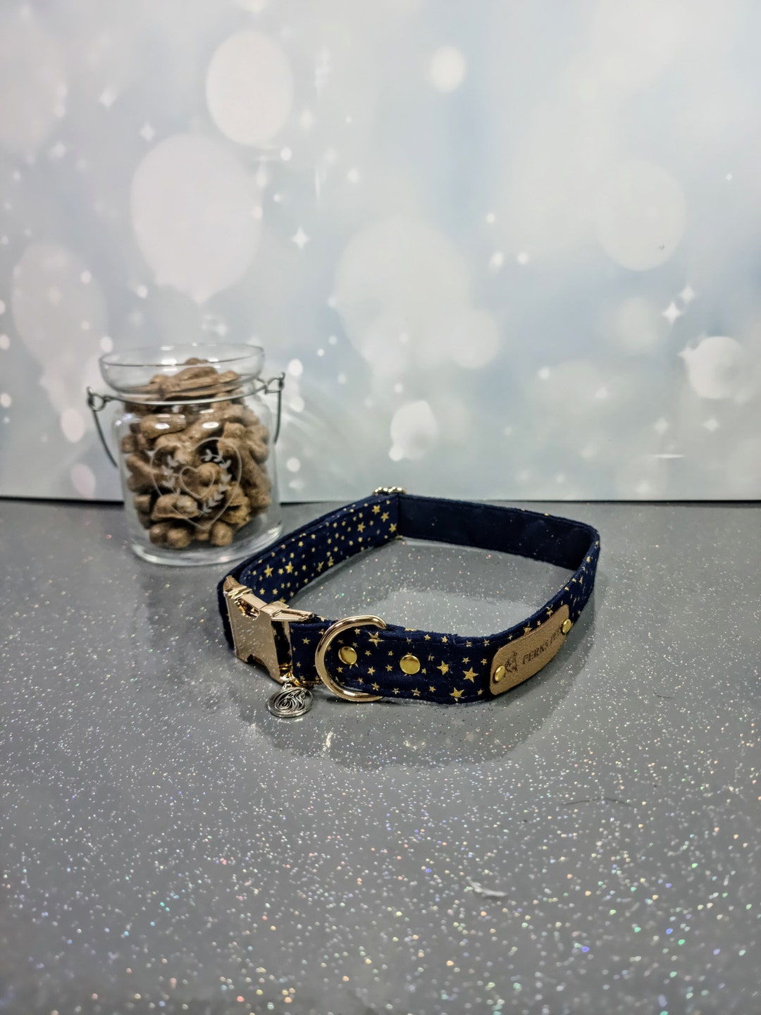 Starry Night Collar, Navy and Gold Dog Collar, Gold Stars Collar, Navy ...