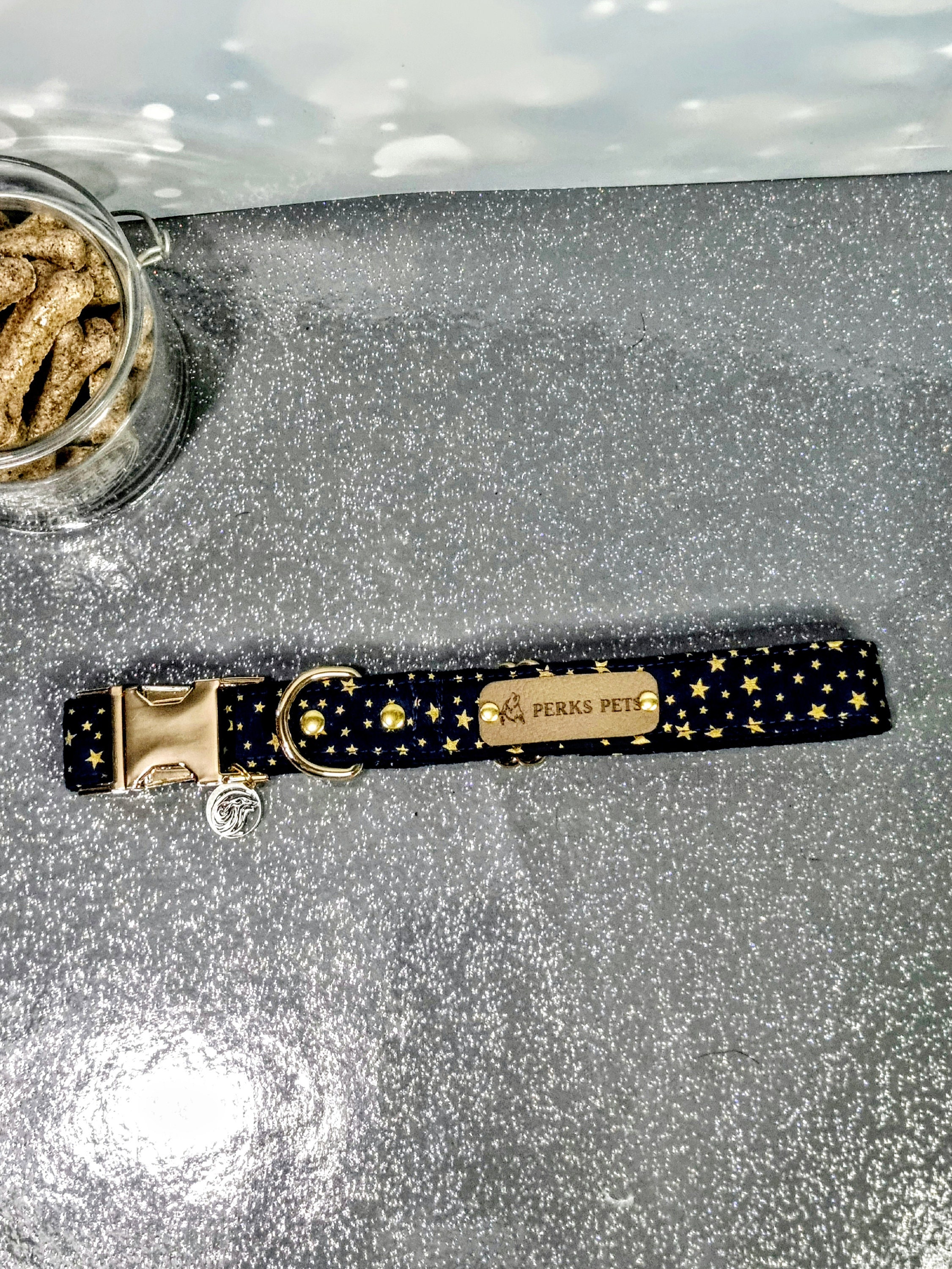 Starry Night Collar, Navy and Gold Dog Collar, Gold Stars Collar, Navy ...
