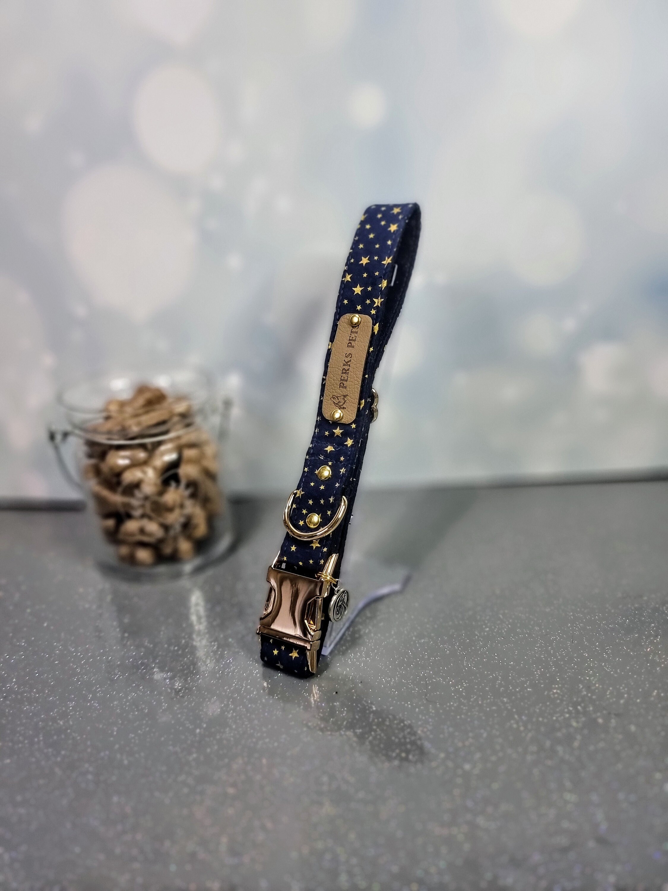 Starry Night Collar, Navy and Gold Dog Collar, Gold Stars Collar, Navy ...