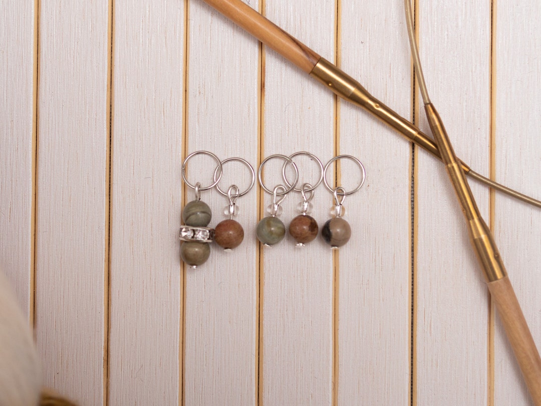 Natural Stone Stitch Markers Notions Beige Jasper Gemstone set of 1, 5 ...
