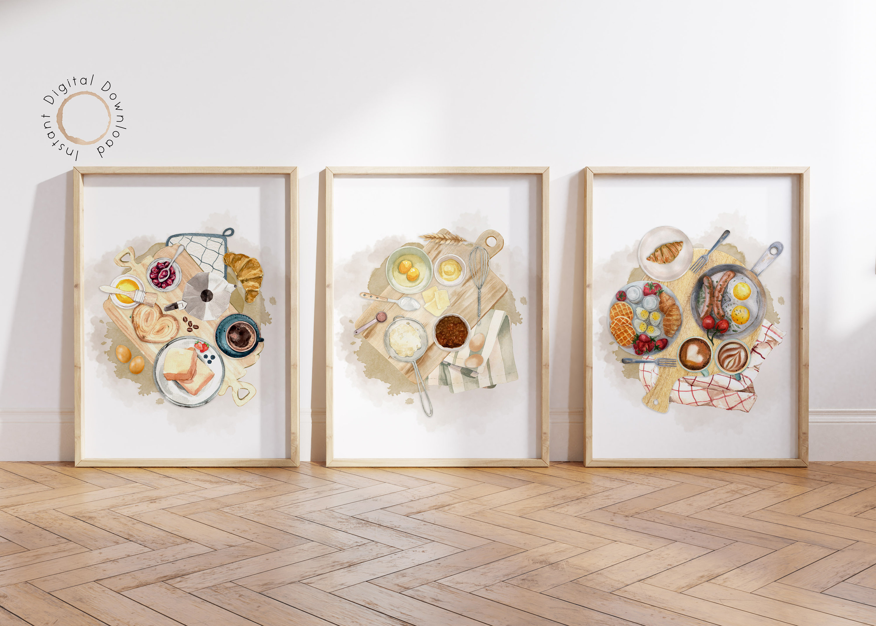 Watercolour Bakery Breakfast Wall Art 3 Piece Printable Art Cozy ...