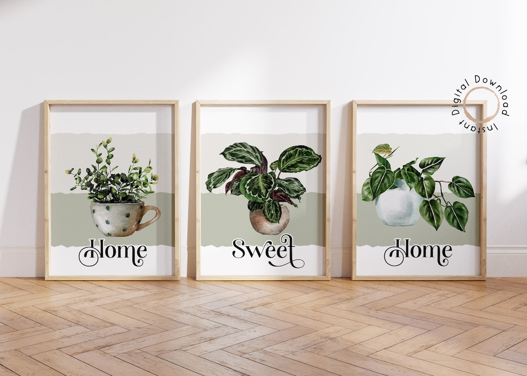 Botanical House Plants Wall Art 3 Piece Quote Herbal Printable Art ...