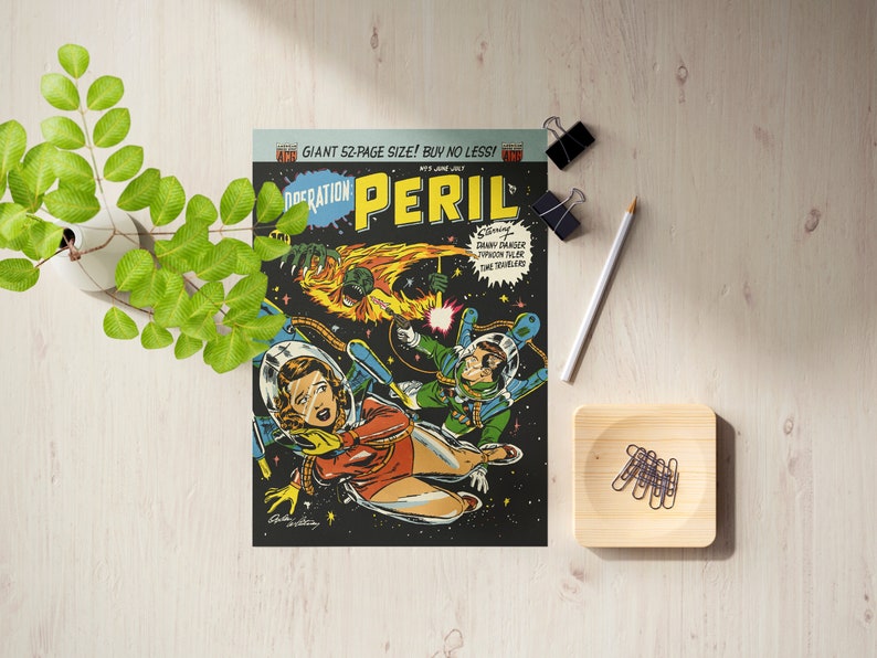 1950s Retro Comic Wall Art, Printable Vintage Sci-fi Illustration ...