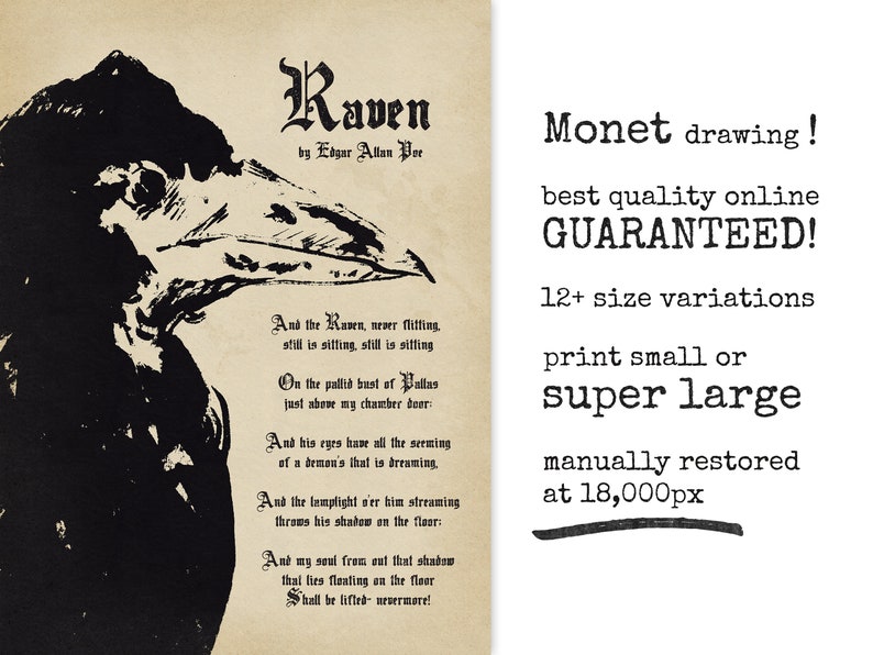 Raven Poem Wall Art, Printable 19th Century Édouard Manet Drawing ...