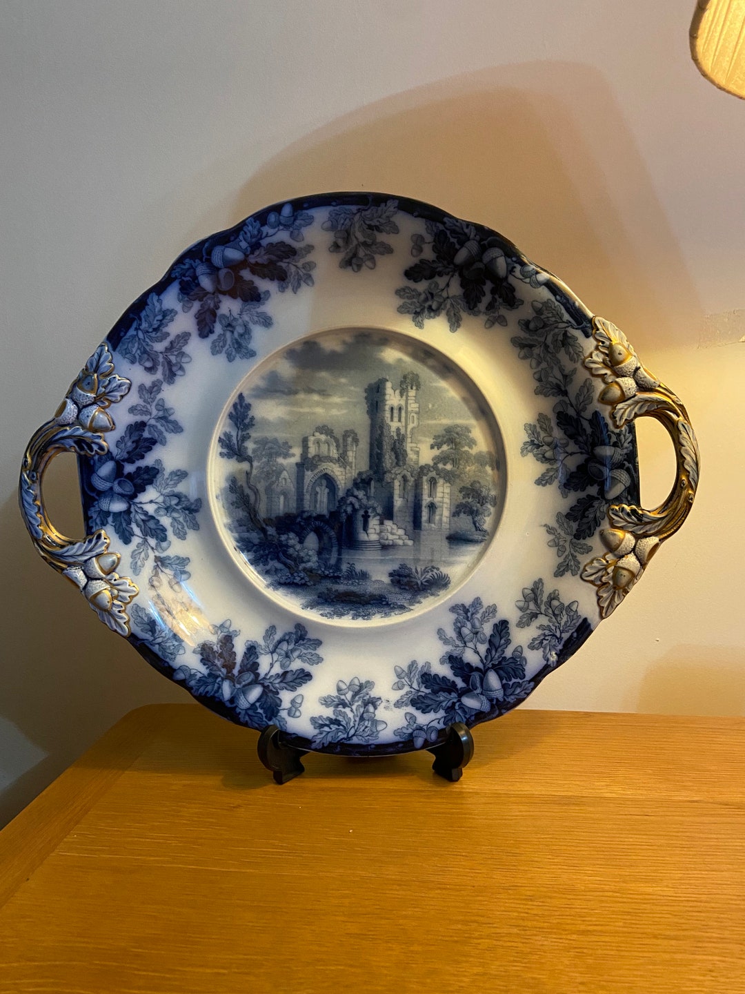 Antique Copeland Spode Ruins Melrose Ware Blue White Gilt Handled ...