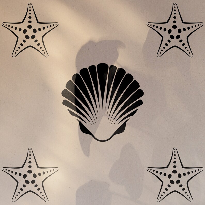 Seashell & Starfish Pattern Reusable Wall Stencil - Etsy