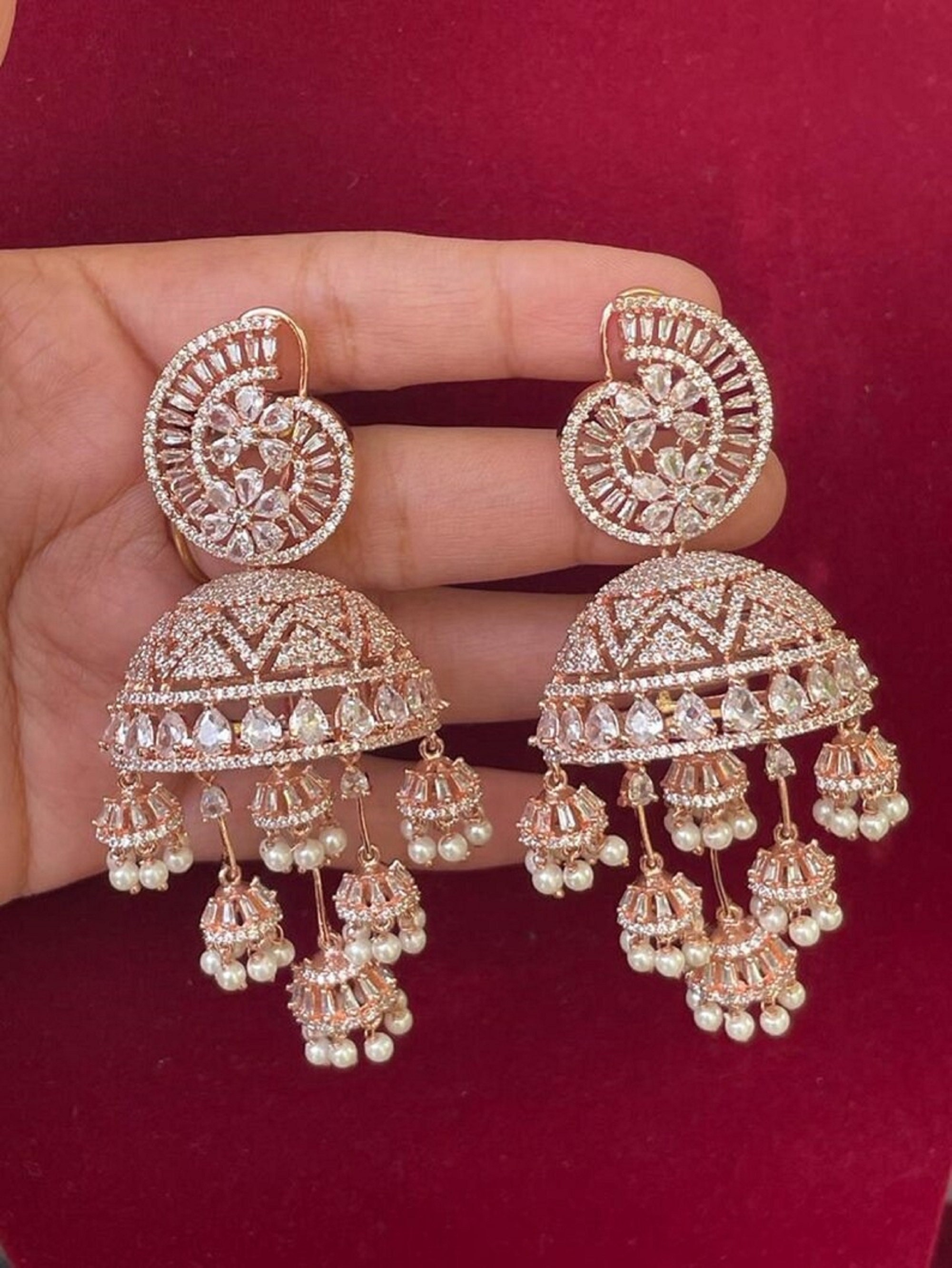 American Diamond Jhumar Big Earrings/ad Earrings/american - Etsy