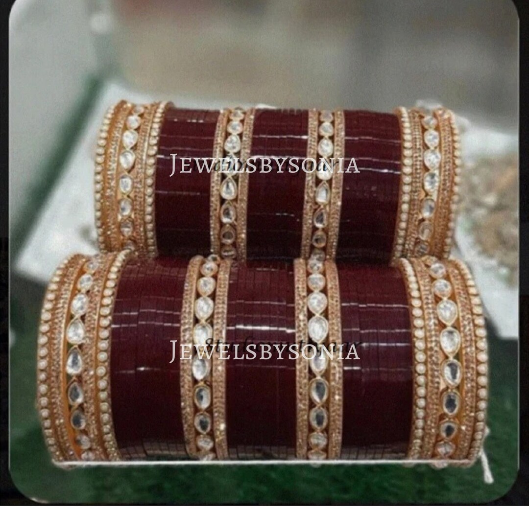 Maroon Chura, Kundan Chuda, Bridal Chura, Punjabi Traditional Chuda ...