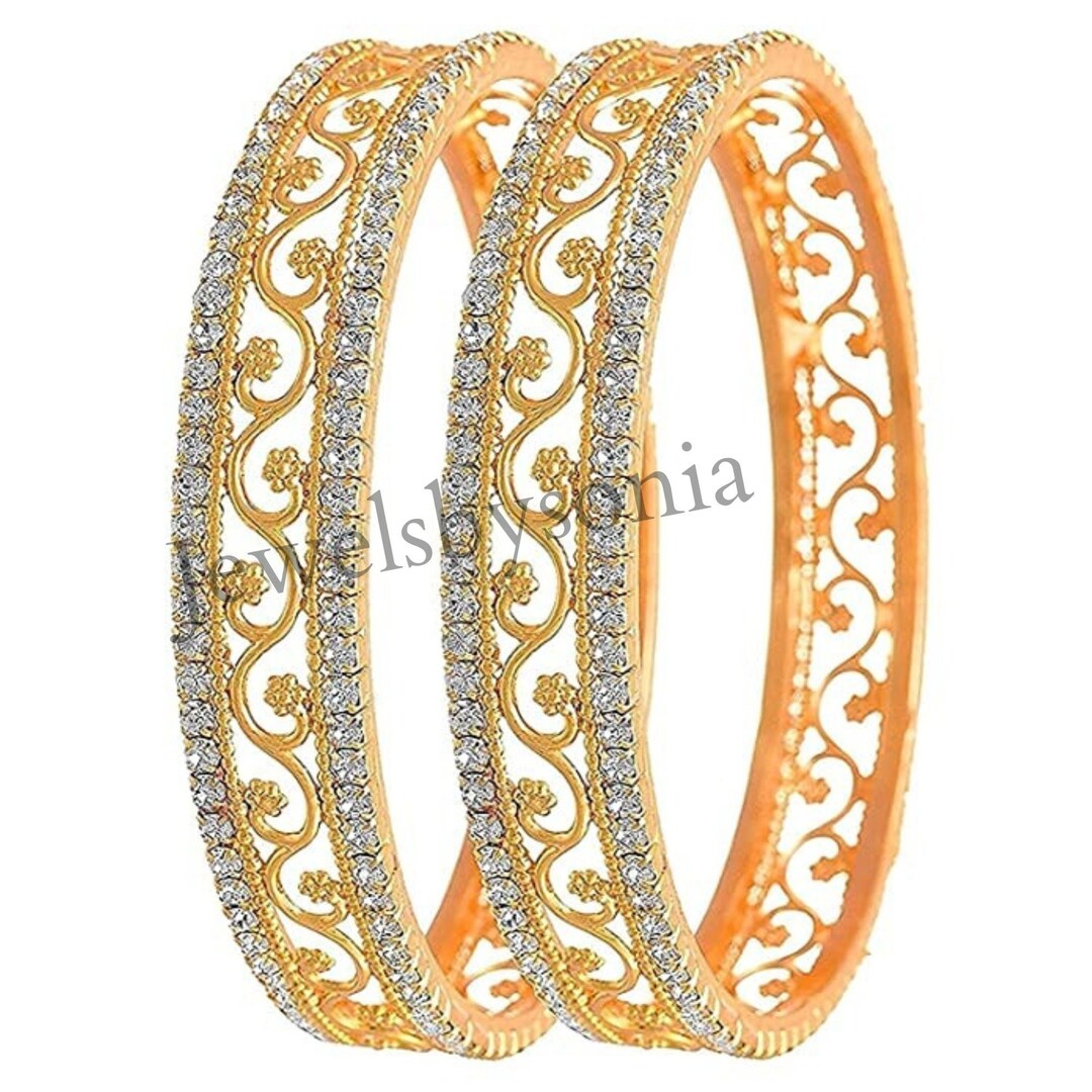 Diamond Replica CZ Stone Bangles/set of 2 Bangle/2.4,2.6,2.8 Size White ...