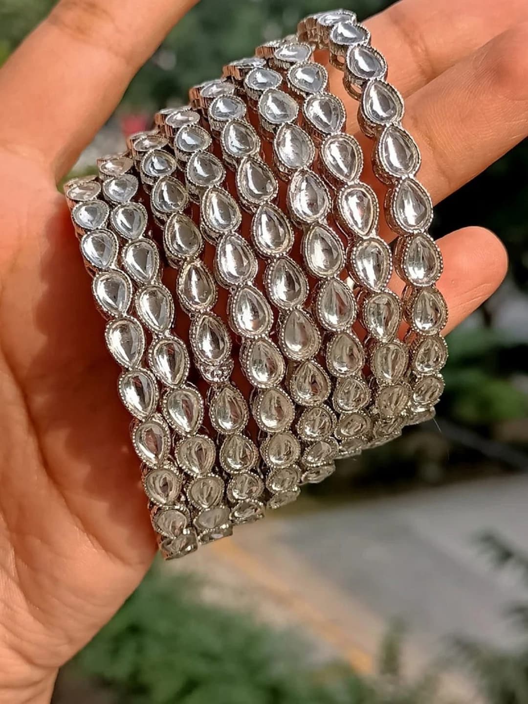 Silver Kundan Polki Bangles Indian Jewelry Pakistani - Etsy