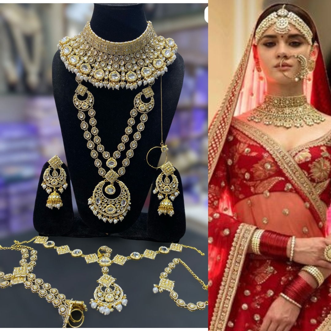 Indian Bridal Jewelry Set/full Bridal Set/white Kundan Necklace Set ...