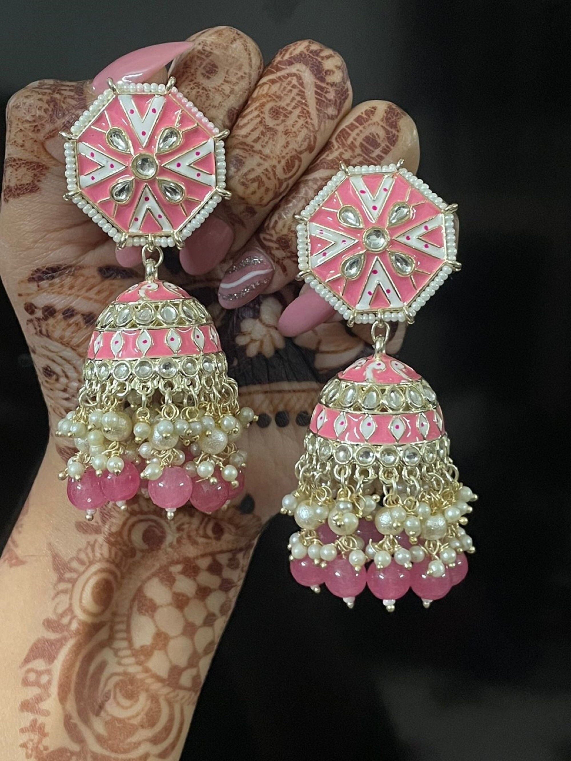 Indian Earrings Long Hanging Jhumka Earrings Indian Jewelry - Etsy