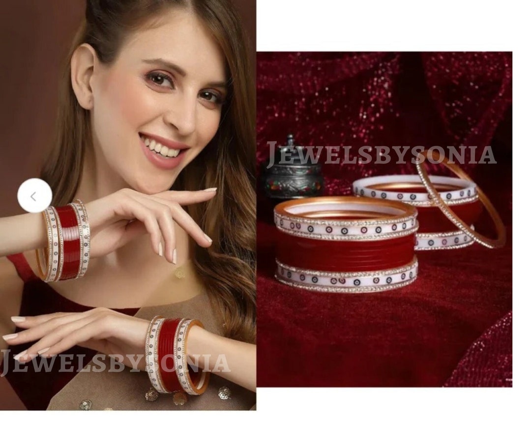 Traditional Bridal Chura, Indian Bangles, Red Dotted Chura, Red Punjabi ...